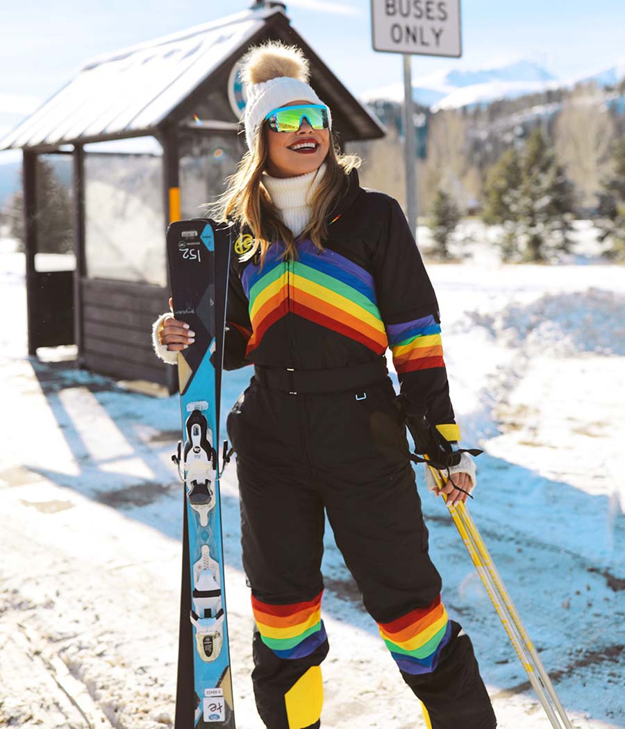 Chic Retro Ski Outfits Retro Rainbow Ski Suit: Women's Ski Snowboard ...