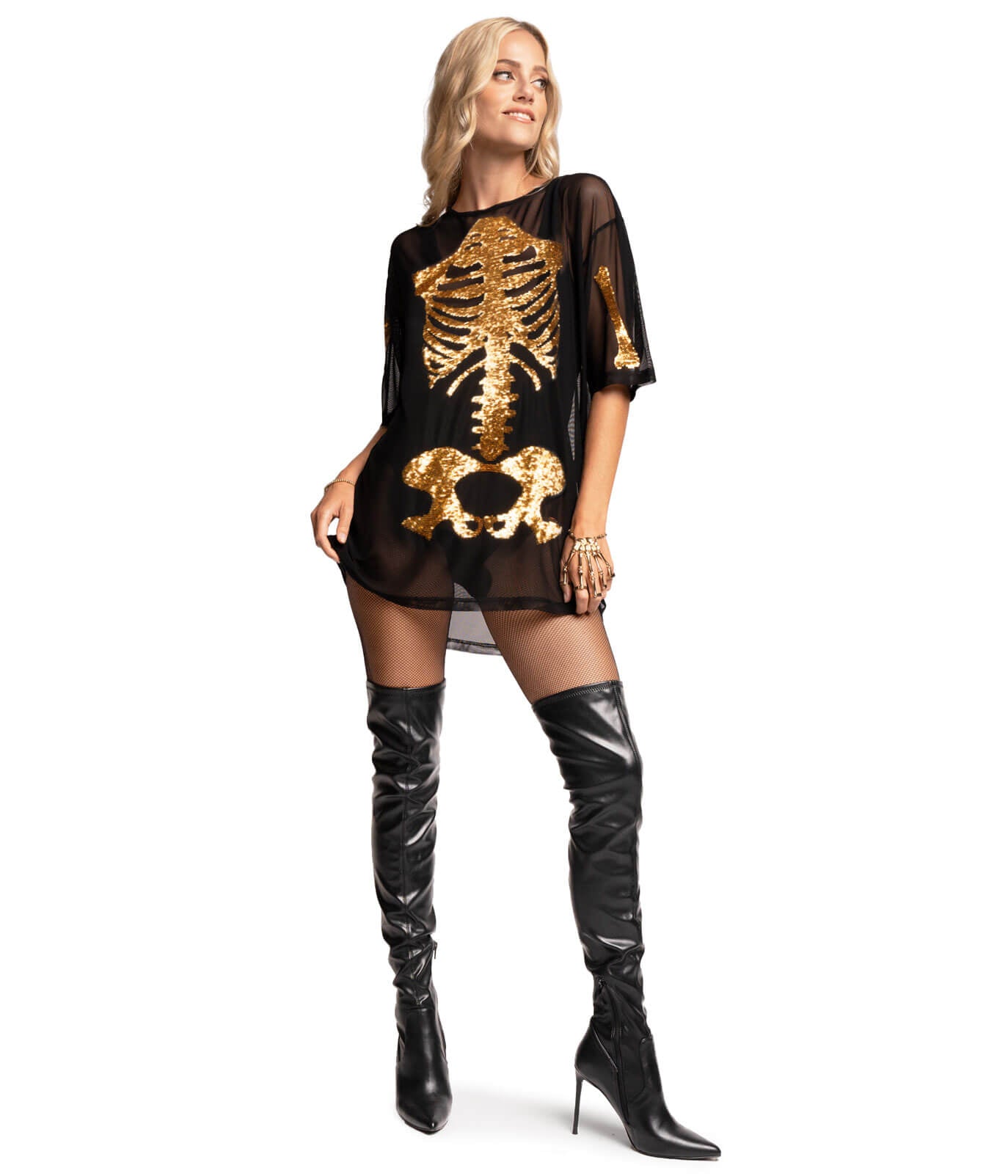 Gold Skeleton Mesh Costume Dress: Women's Halloween Outfits | Tipsy Elves