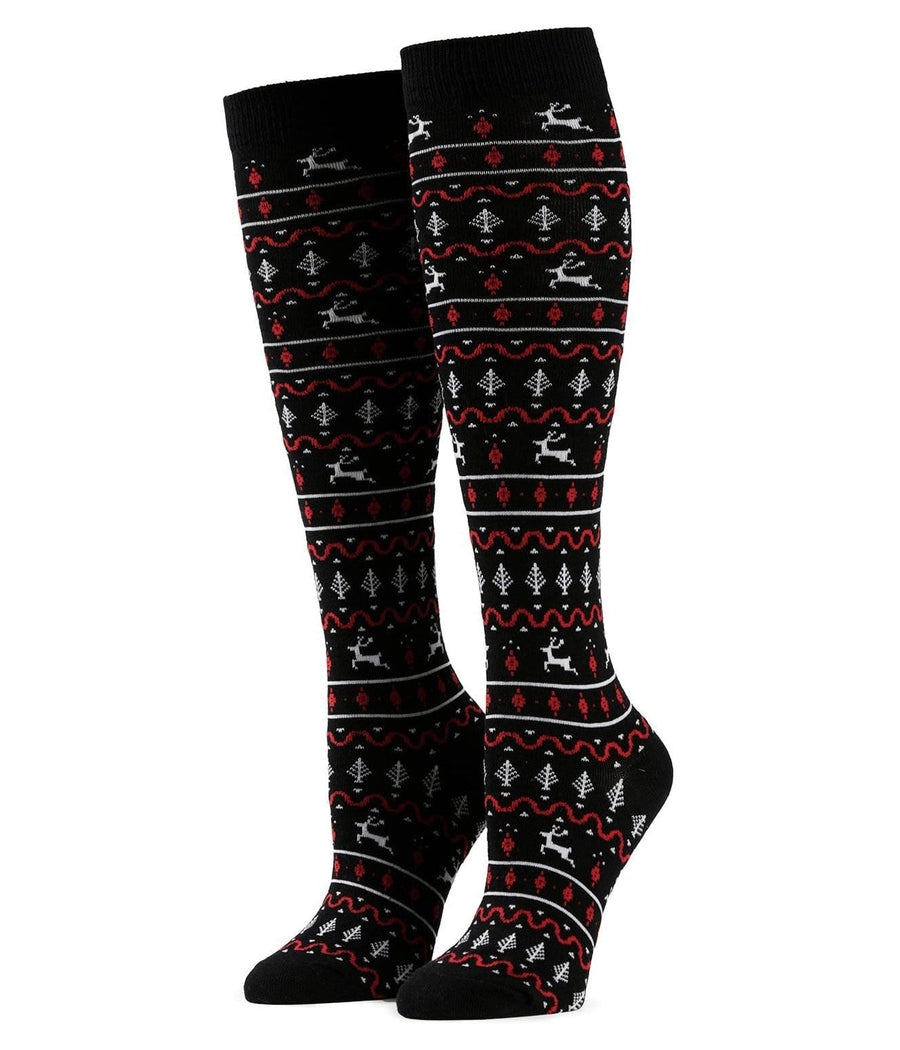 Black & Red Reindeer Women's Christmas Socks | Tipsy Elves
