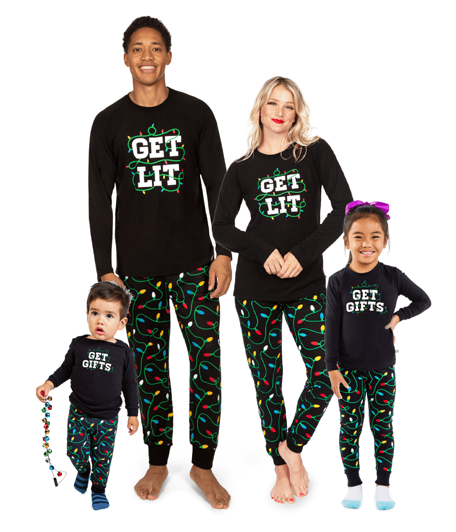 Matching Get Lit and Get Gifts Family Pajamas | Tipsy Elves