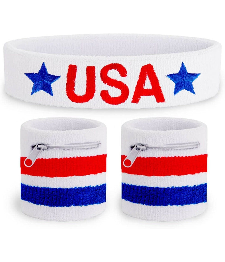 Stars and Sweat Zippered Sweatband Set: Patriotic Outfits | Tipsy Elves